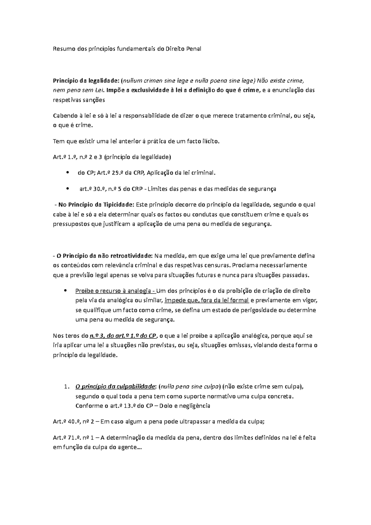 Resumo Do Direito Penal Resumo Dos Princípios Fundamentais Do Direito