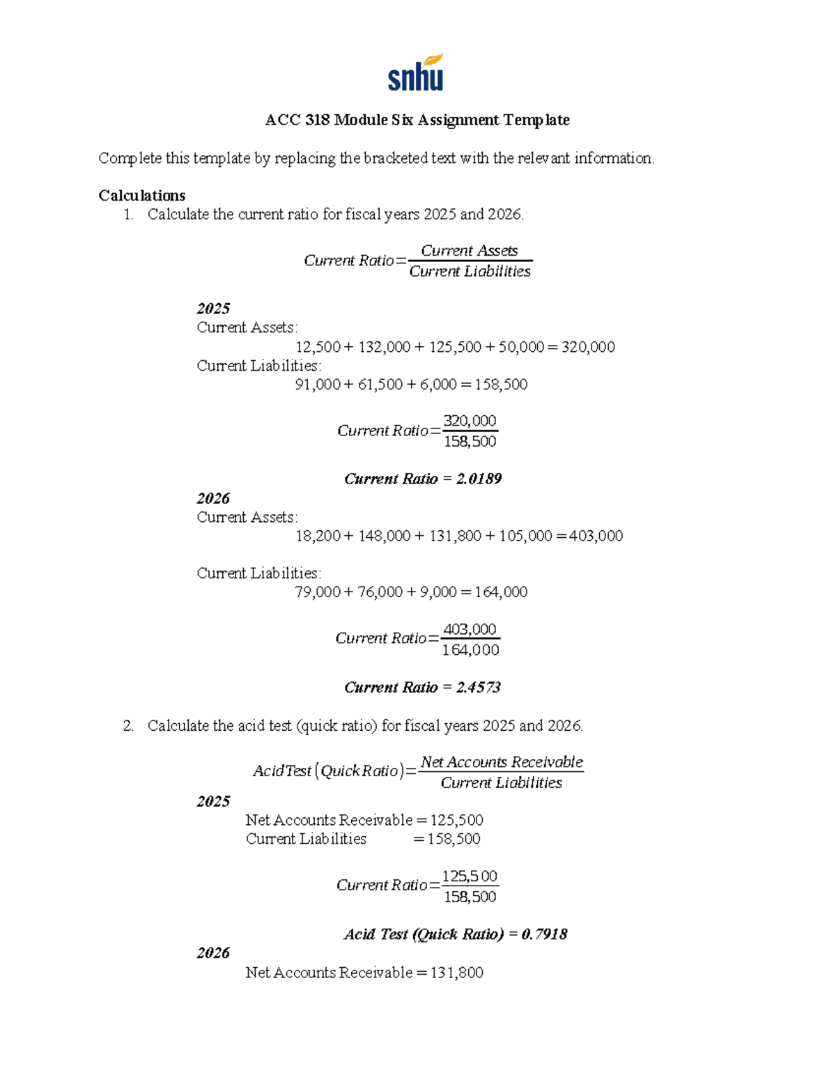 ACC 318 Module Six Assignment - Calculations Calculate the current ...