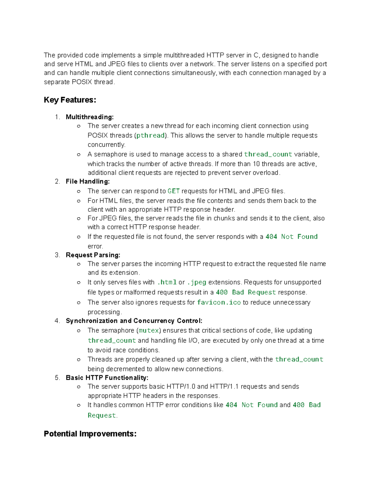 Http server - notes - The provided code implements a simple ... Http server - notes - The provided code implements a simple ...