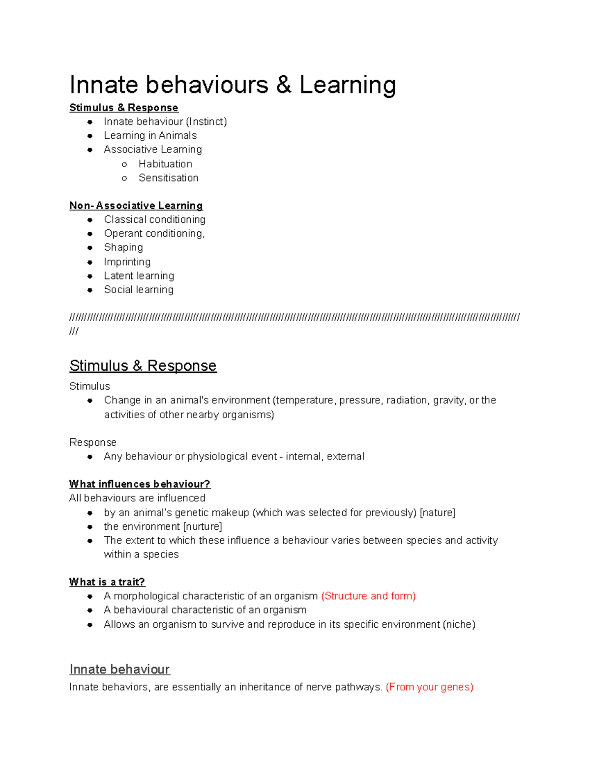 Lecture 3 Innate behaviours & Learning - Innate behaviours Learning ...