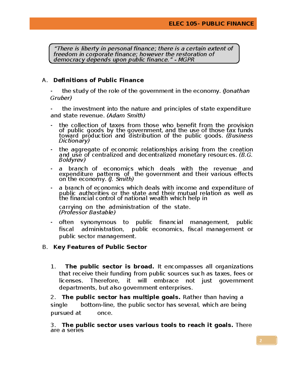 Elec 105 - Lecture notes about public finance - “There is liberty in ...