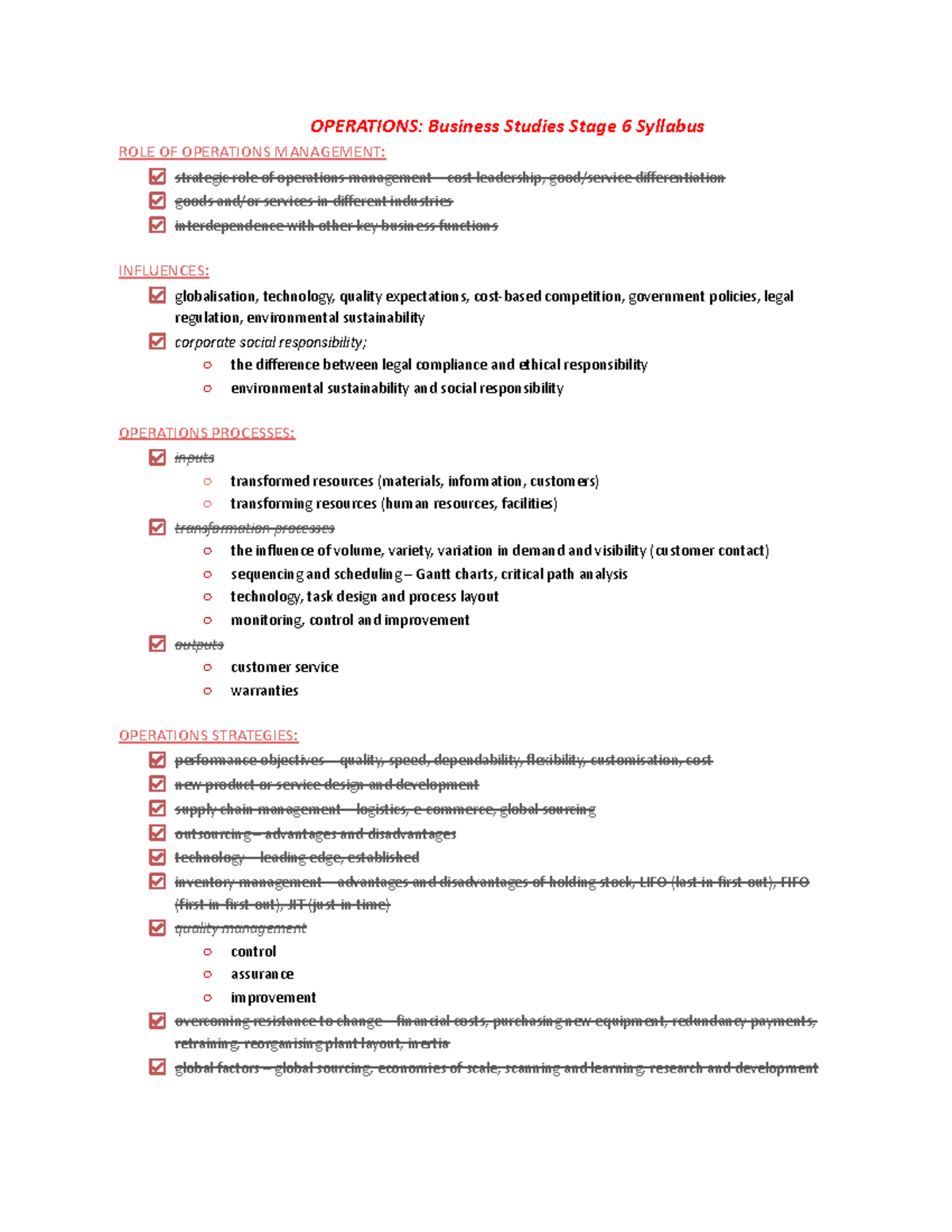 Business Notes 2023- YR 12 - OPERATIONS: Business Studies Stage 6 ...