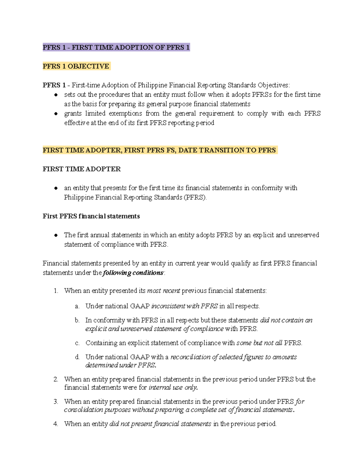 AC411 Assignment 2 PFRS 1-2 - PFRS 1 - FIRST TIME ADOPTION OF PFRS 1 ...