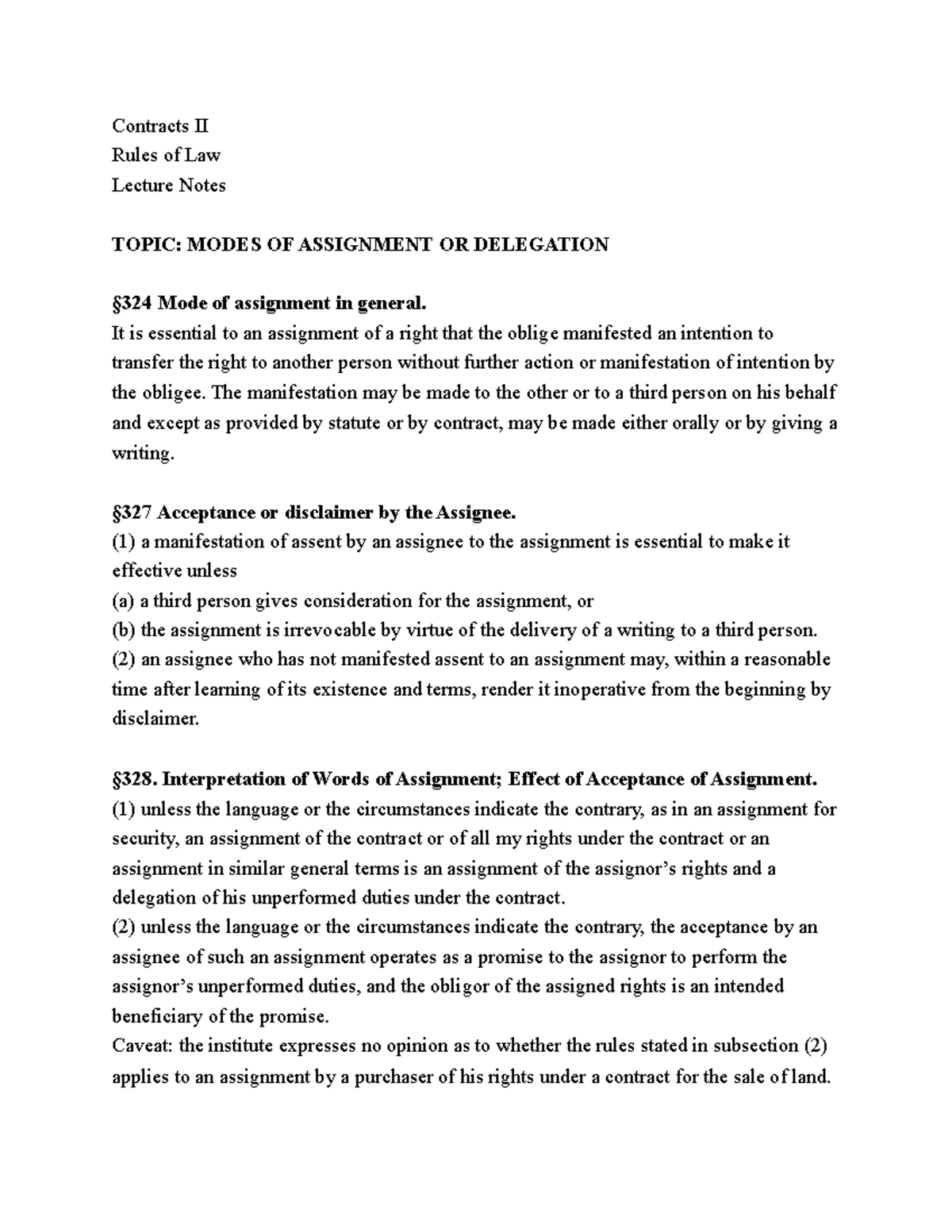 Modes OF Assignment OR Delegation - Contracts II Rules of Law Lecture ...