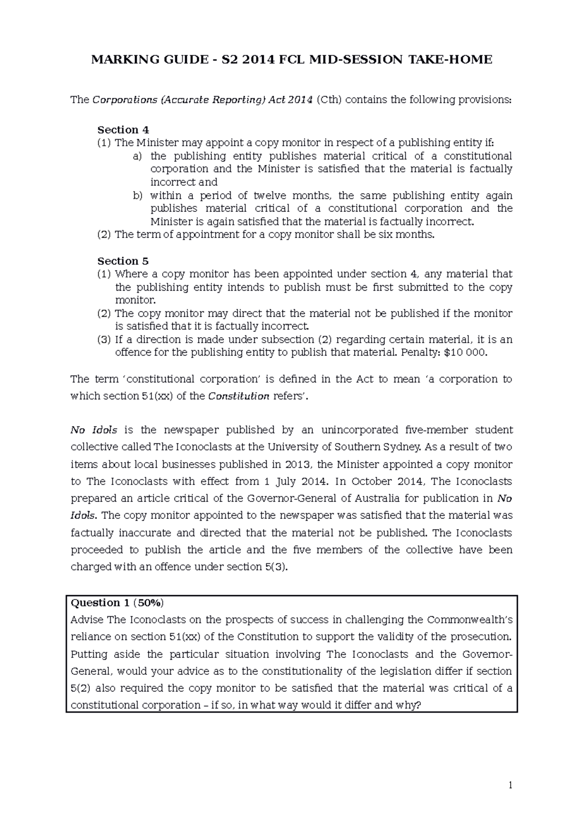 Section 109 problem question - with corps power - MARKING GUIDE - S2 ...