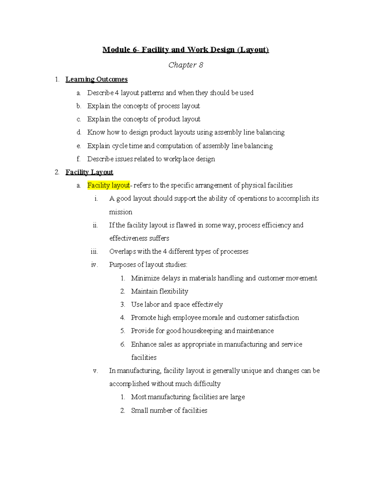 2020-operations management-lecture notes module 6 - Module 6- Facility ...