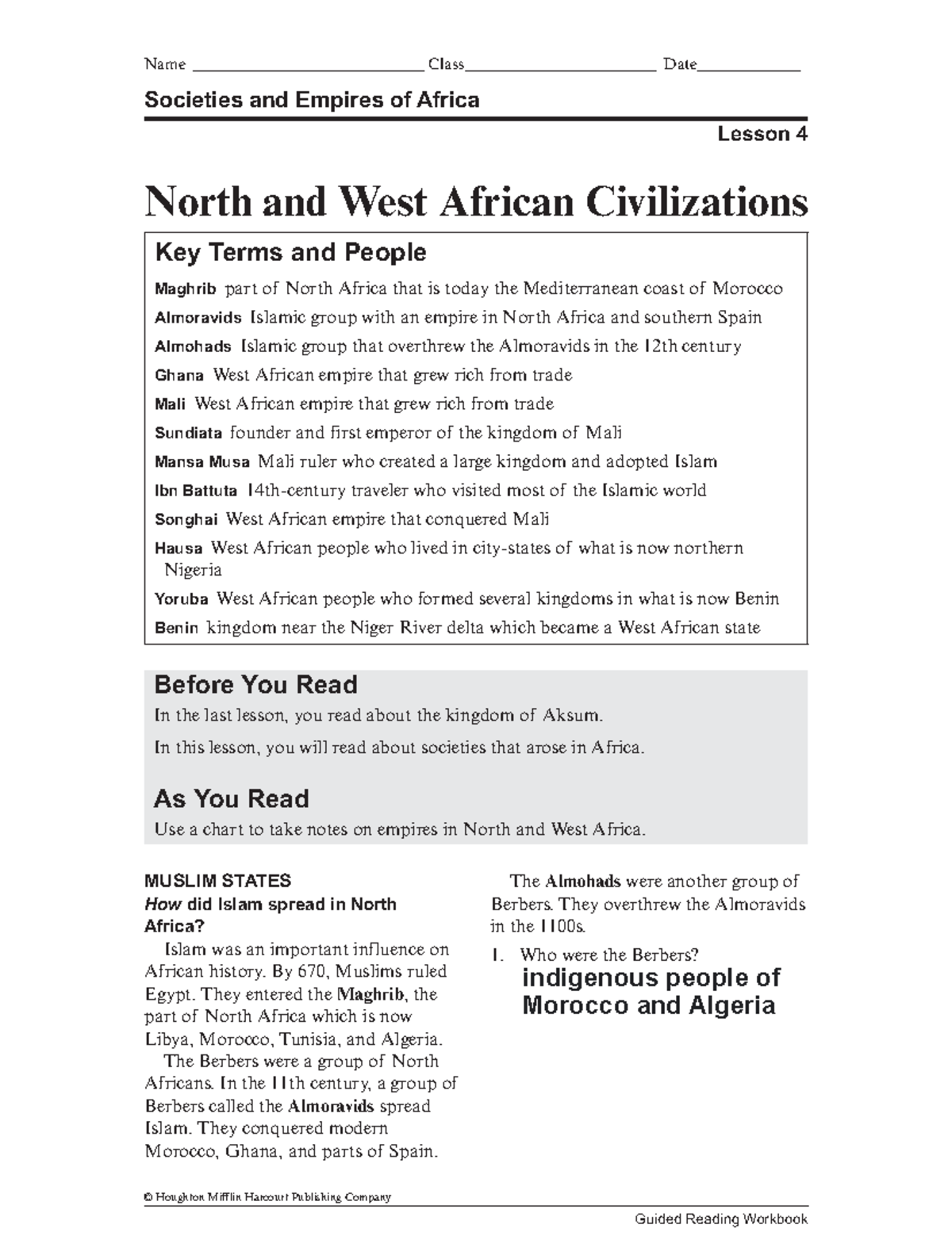 GRW M06L04 - work - Societies and Empires of Africa Lesson 4 North and ...