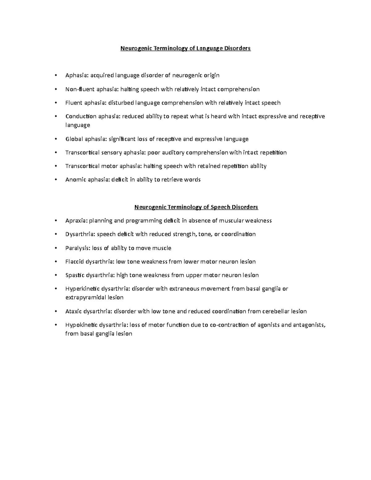 Neuro Terminology Cheat Sheets - Neurogenic Terminology of Language ...