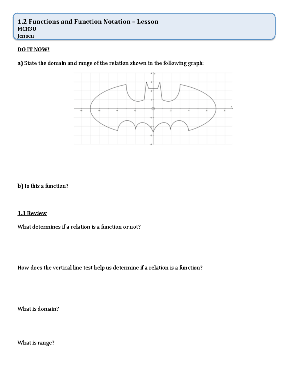 L1 2 Functions And Function Notation Blank 1 Functions And Function