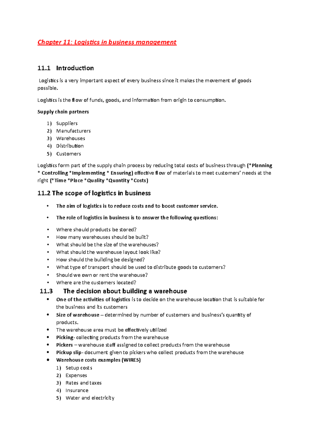 BMA Chapter 11 - Chapter 11: Logistics in business management 11 ...