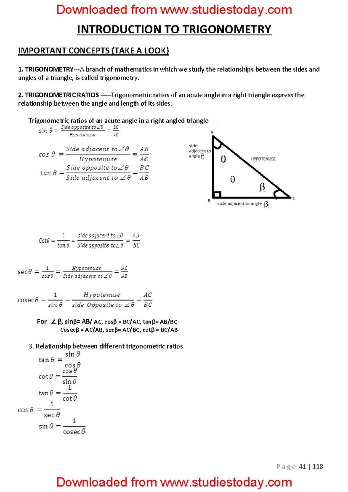 CBSE Class 10 Applications of Trigonometry (10) 1 - P a g e 41 | 118 ...