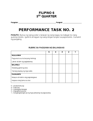 Q3- Filipino 6-PT3 - FILIPINO 6 3 RD QUARTER Pangalan