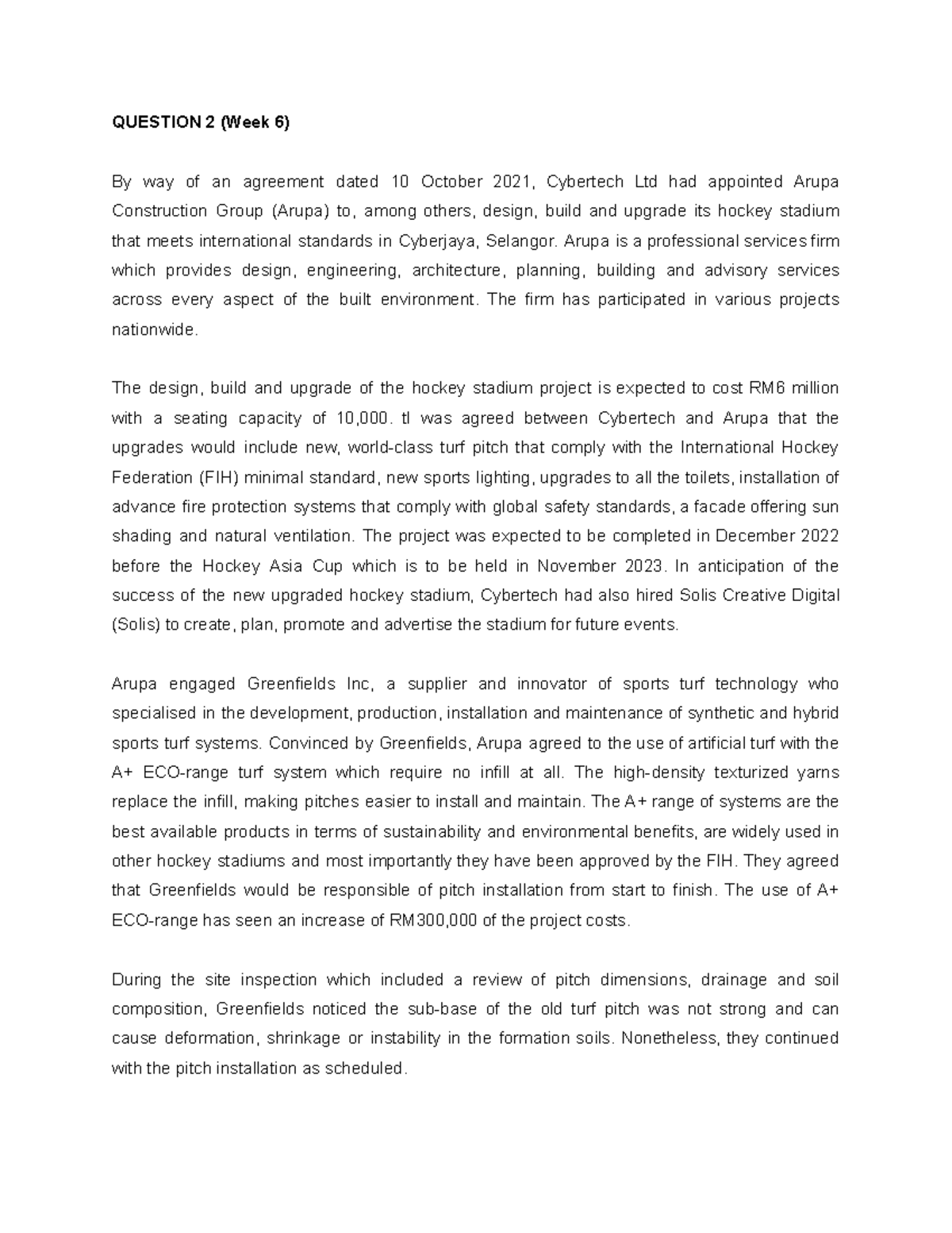 Contract Tutorial - QUESTION 2 (Week 6) By way of an agreement dated 10 October 2021, Cybertech ...