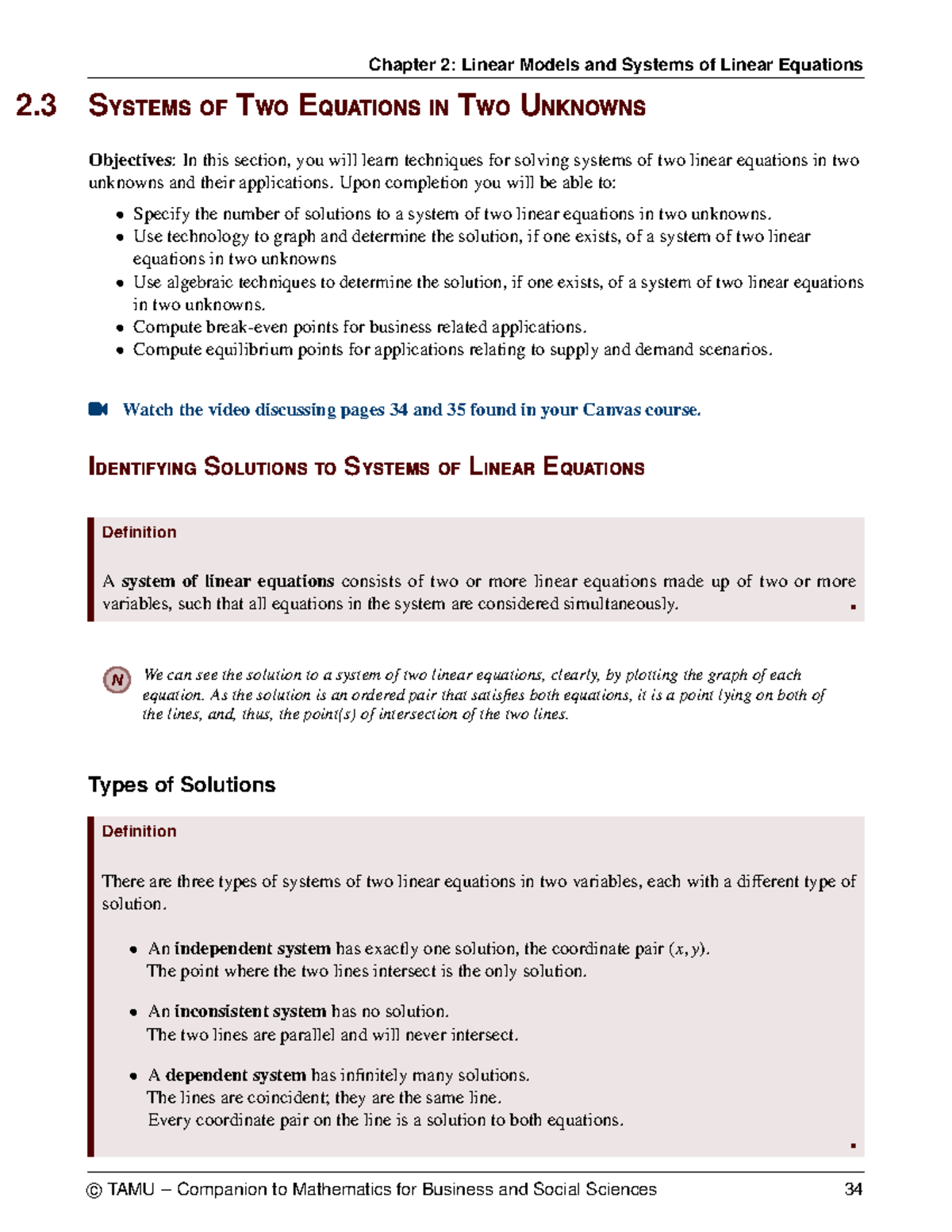 MATH 140 Lecture Notes Chapter 2 Section 3 - Chapter 2: Linear Models ...
