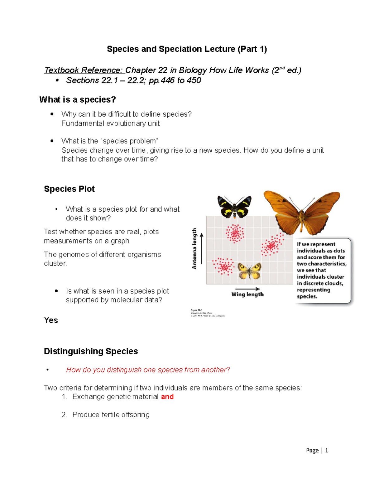 CH 22 Pt 1 Species and Speciation WF Notes W2017 - Species and ...