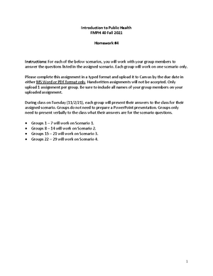 Homework #1 (FA'21) - Introduction to Public Health FMPH 40 Homework ...