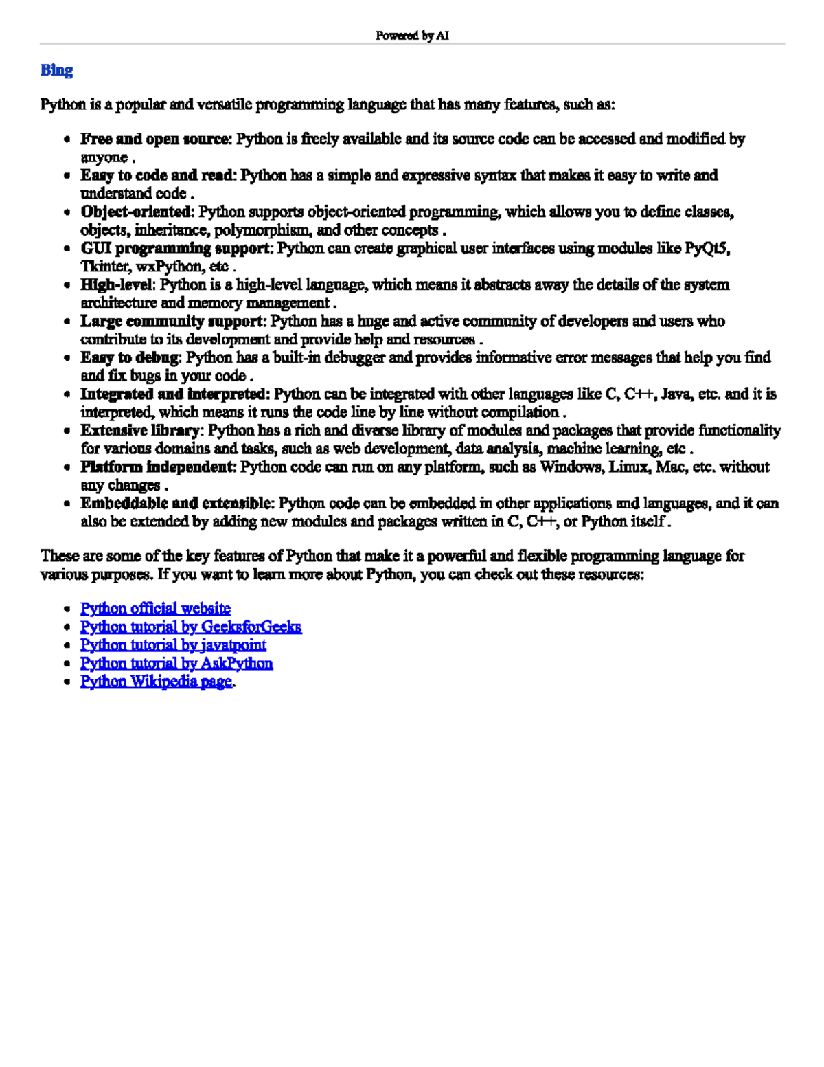 Features of python - Bachelors of Computer Application - Studocu