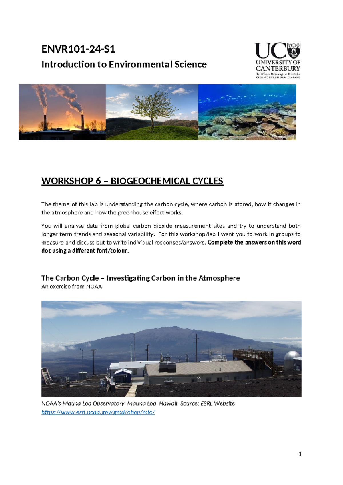 ENVR101 Workshop 6 - ENVR101-24-S Introduction to Environmental Science ...