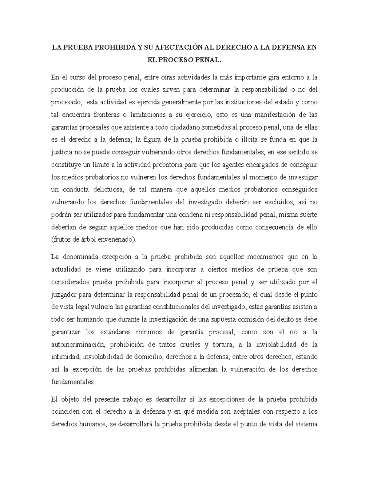 Excepciones DE LA Prueba Prohibida Y SU Afectacion AL Derecho DE Defensa - LA PRUEBA PROHIBIDA Y ...