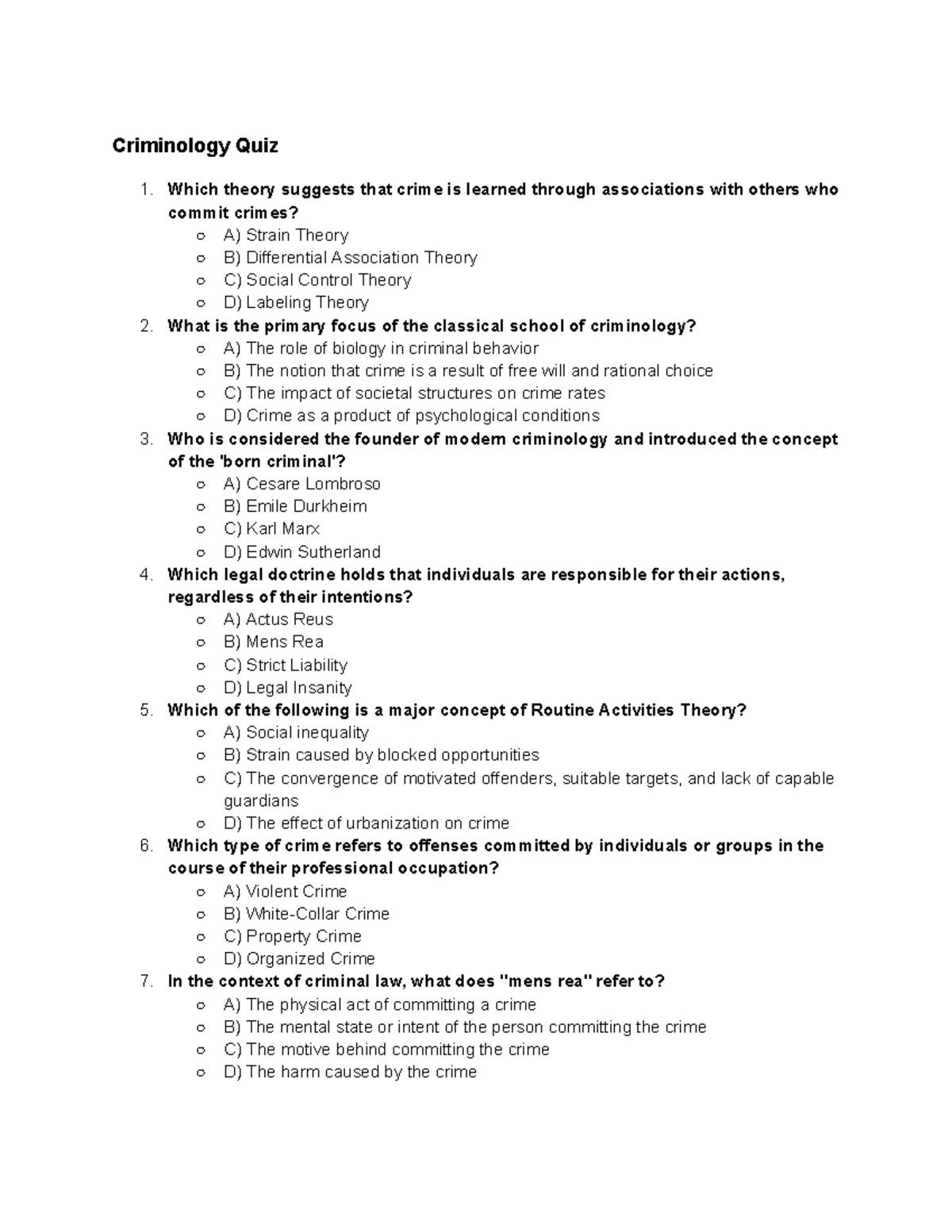 Criminology Quiz 1 - In class Quiz Prep - Criminology Quiz 1. Which ...