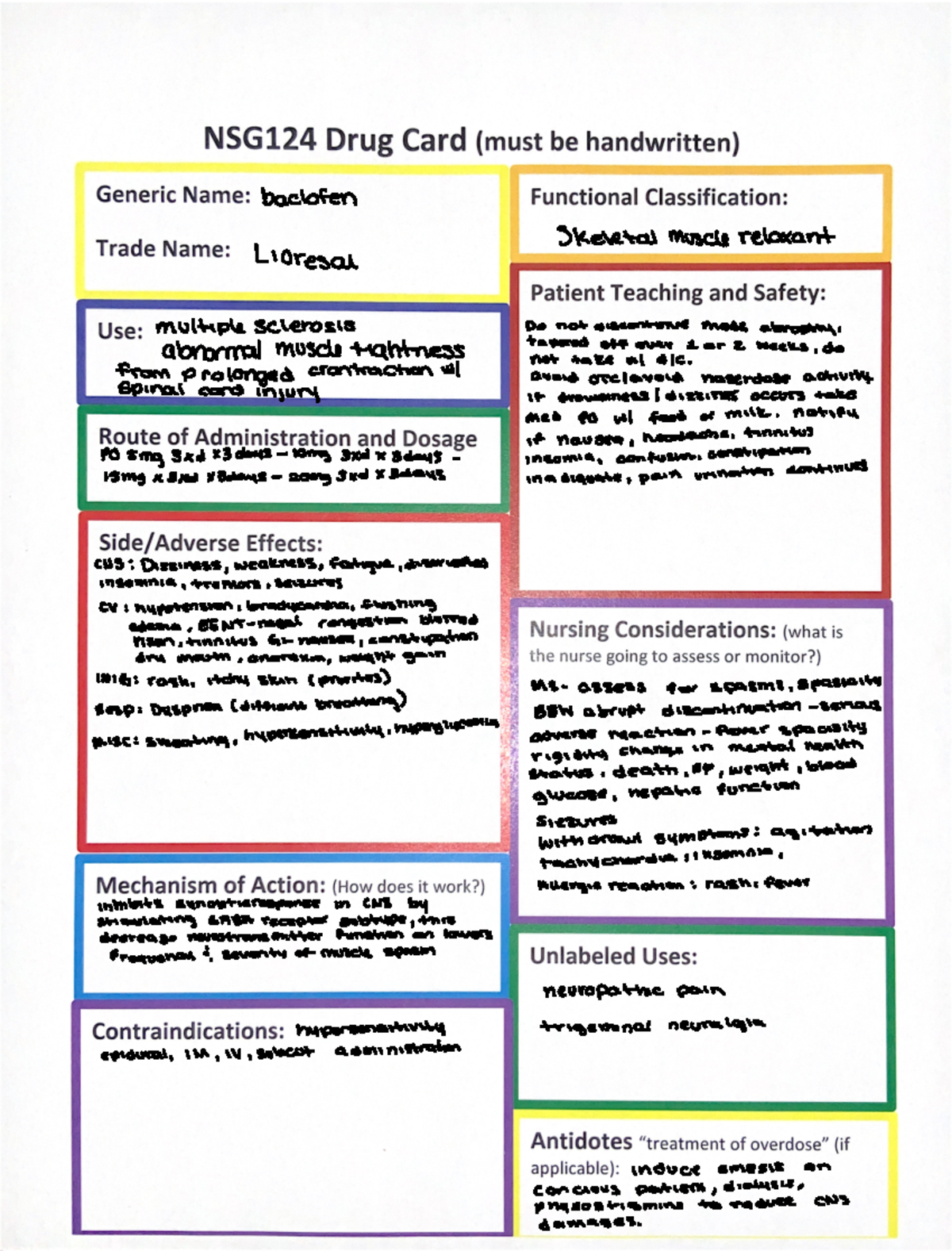 Drug Cards #2 - NSG 124 - Studocu