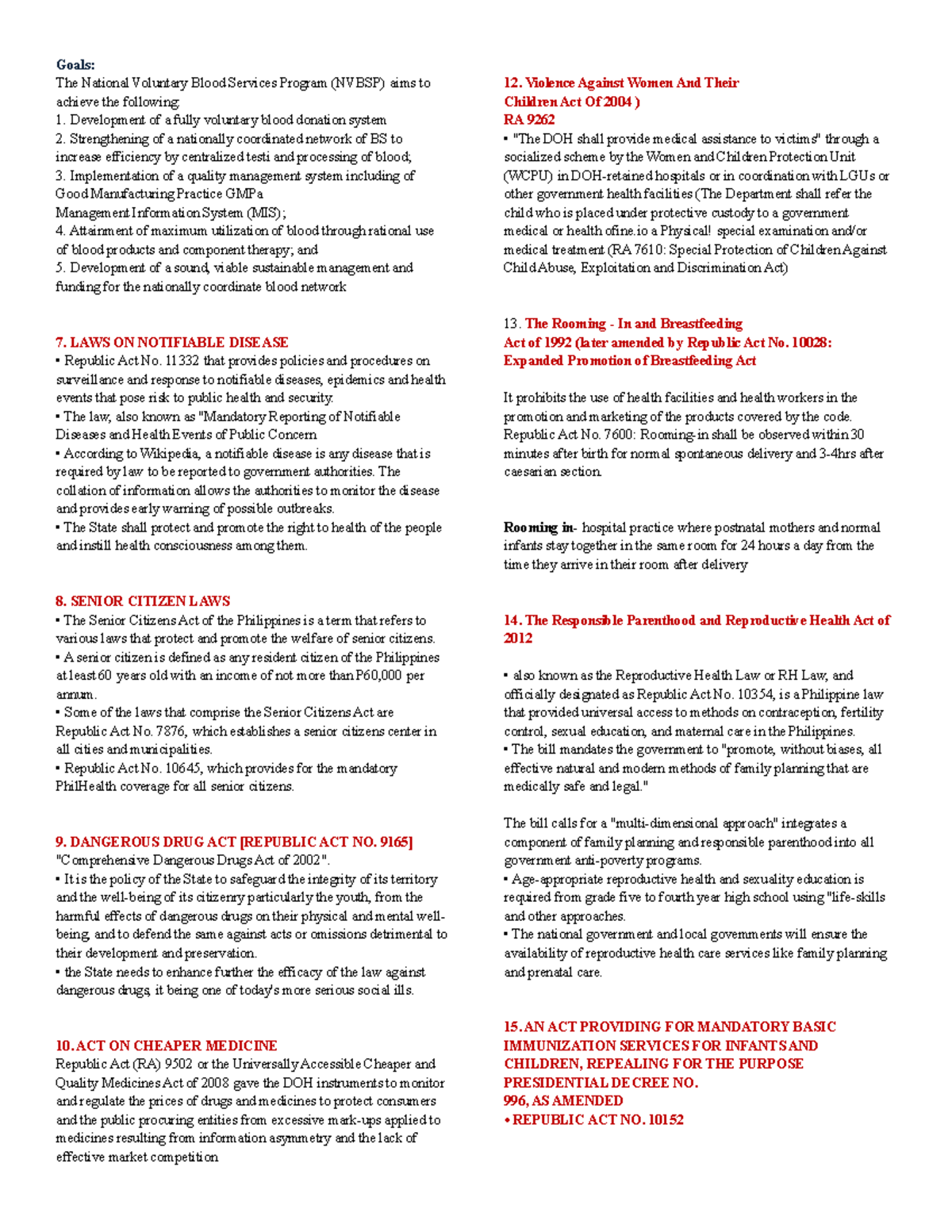 CHN Notes public health laws - Goals: The National Voluntary Blood ...