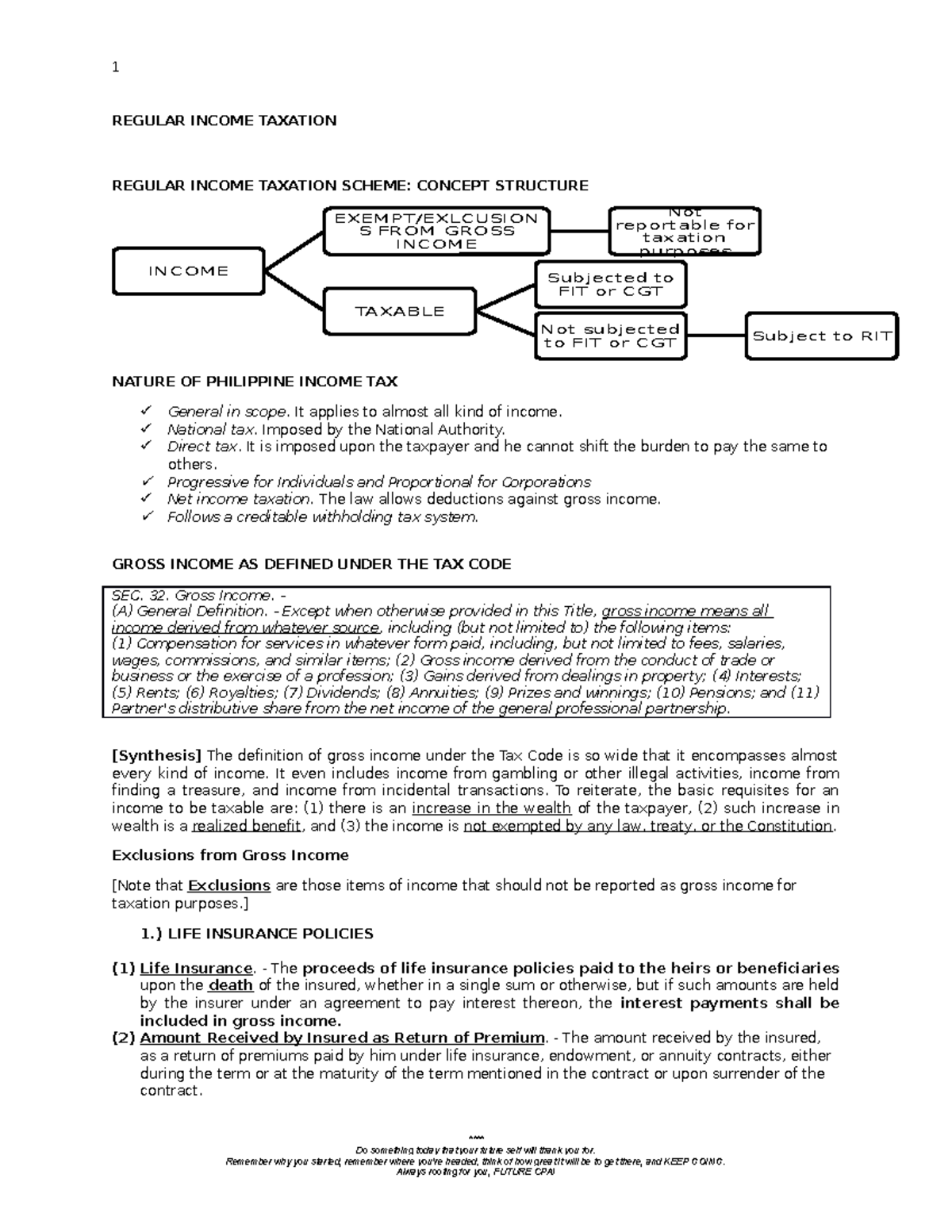Regular Income Taxation Exclusions AND Inclusions TO Gross Income ...