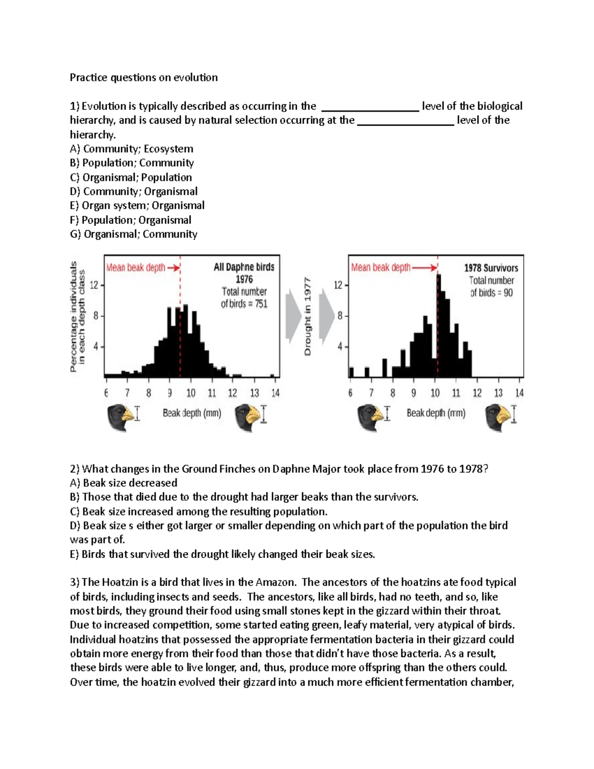 Pre-lecture week 3 - Practice questions on evolution - Practice ...
