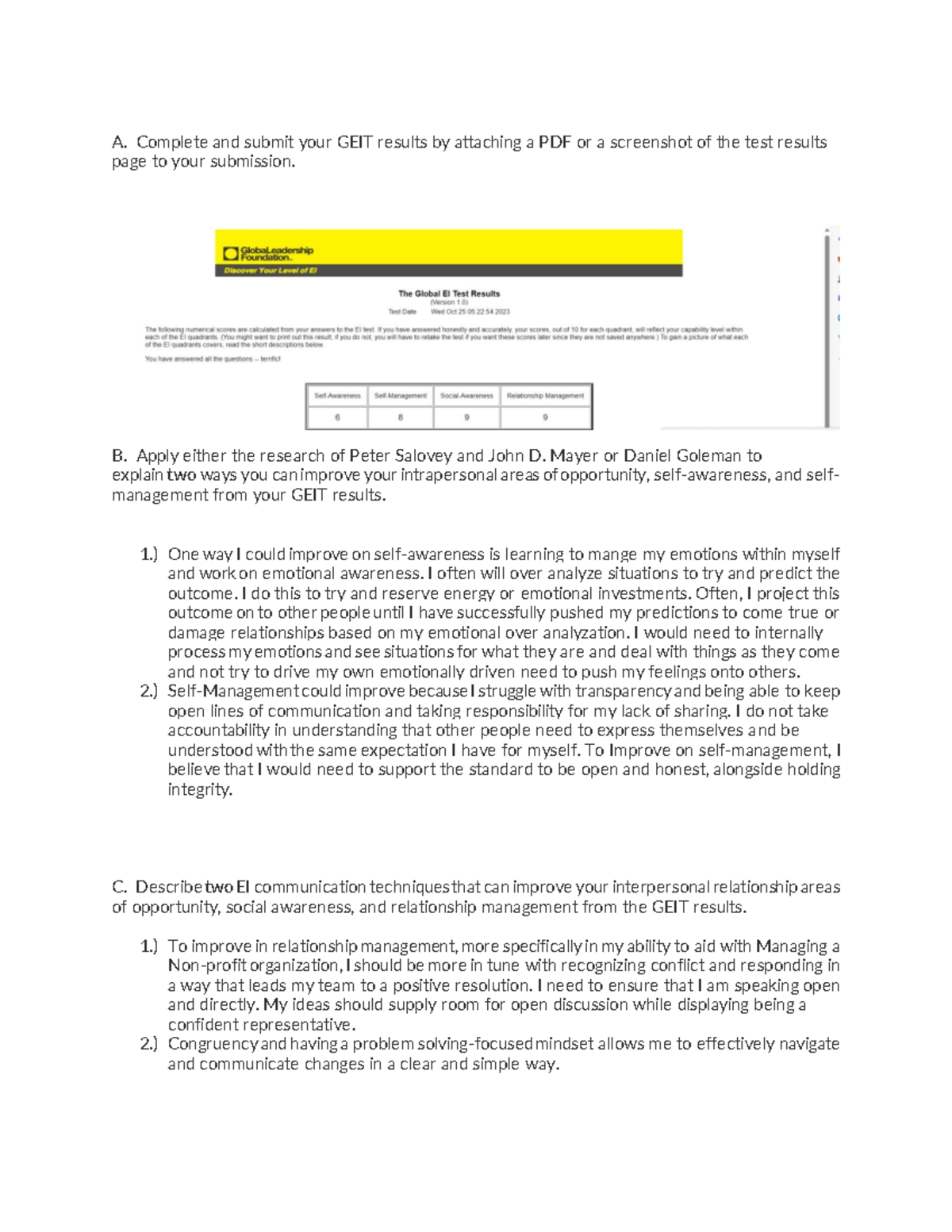 Task 1 - task 1 - A. Complete and submit your GEIT results by attaching ...