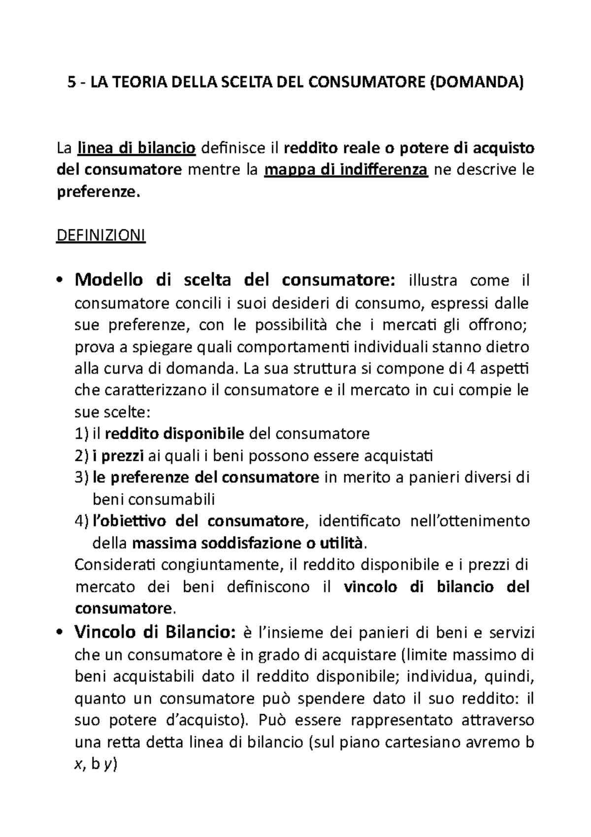 Teorie del consumo e dell'offerta - 5 - LA TEORIA DELLA SCELTA DEL ...