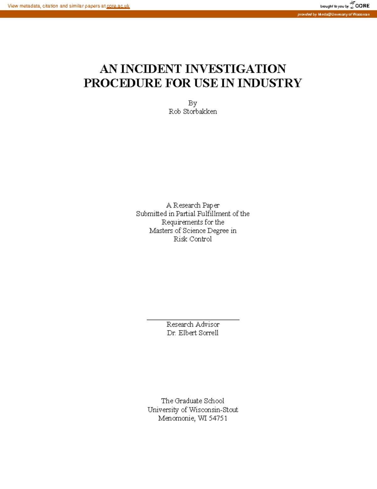 Incident Investigation Paper - AN INCIDENT INVESTIGATION PROCEDURE FOR ...