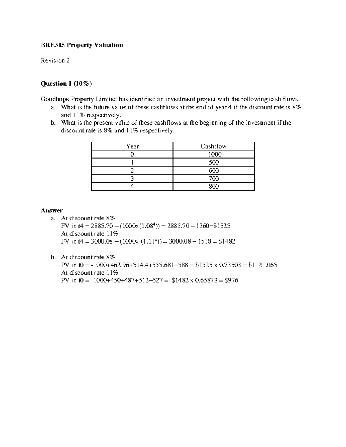 Sample/practice exam 2017, questions and answers - BRE315 Property ...