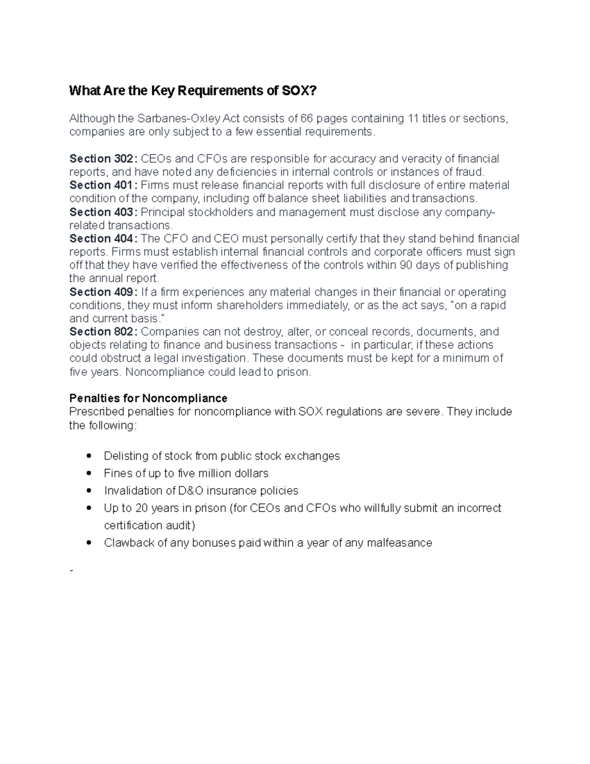 SOX key highlights - Lecture notes chapter 2 - What Are the Key ...