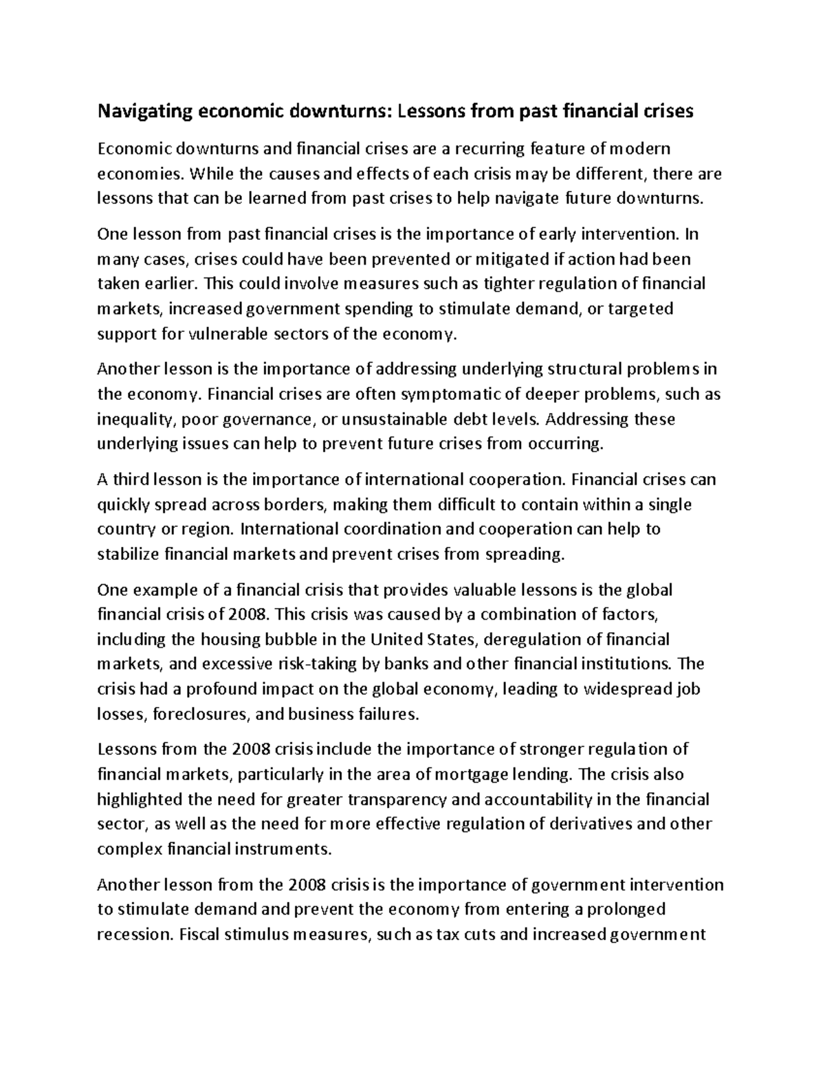 Navigating economic downturns (Lessons from past financial crises ...