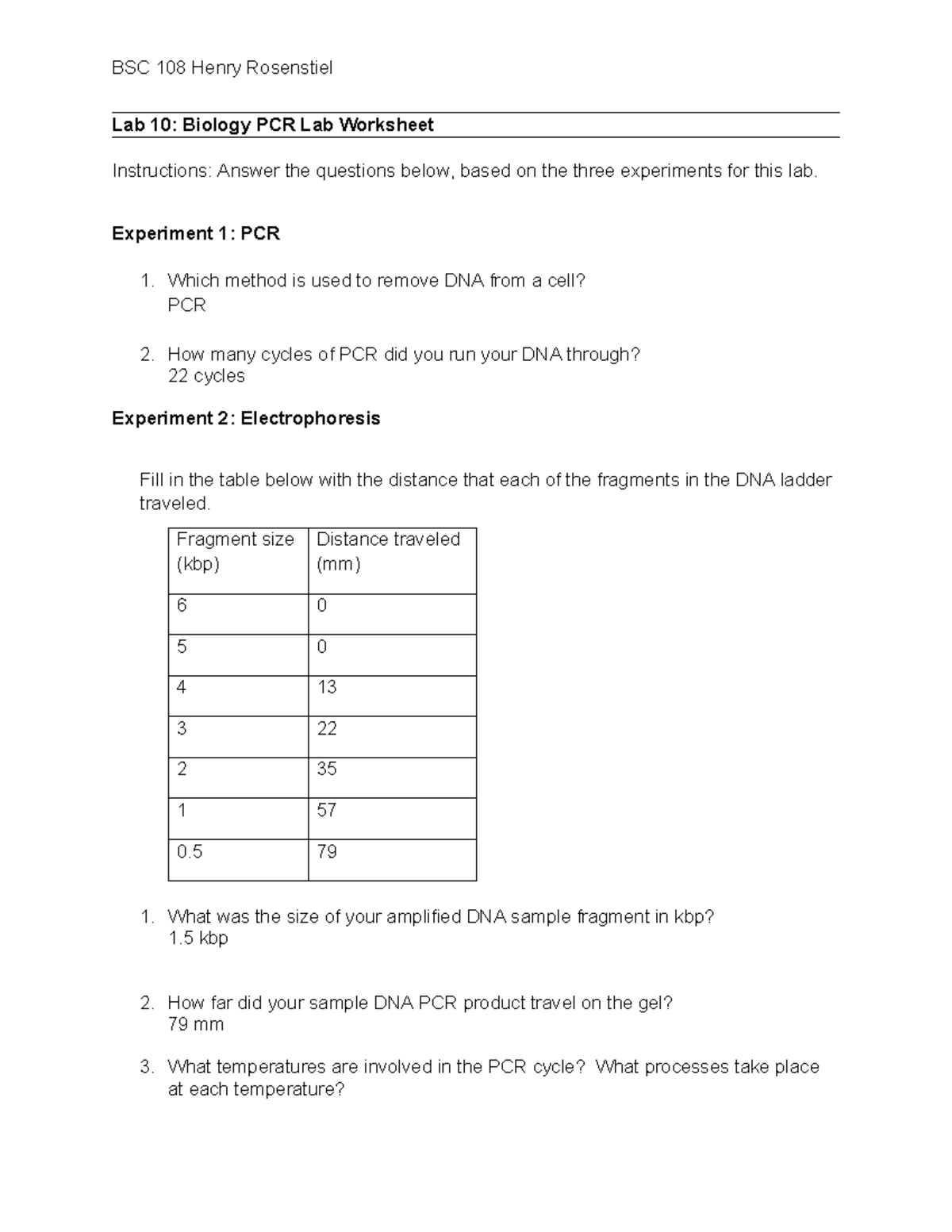 Lab 10 Biology PCR Worksheet - BSC 108 Henry Rosenstiel Lab 10: Biology ...