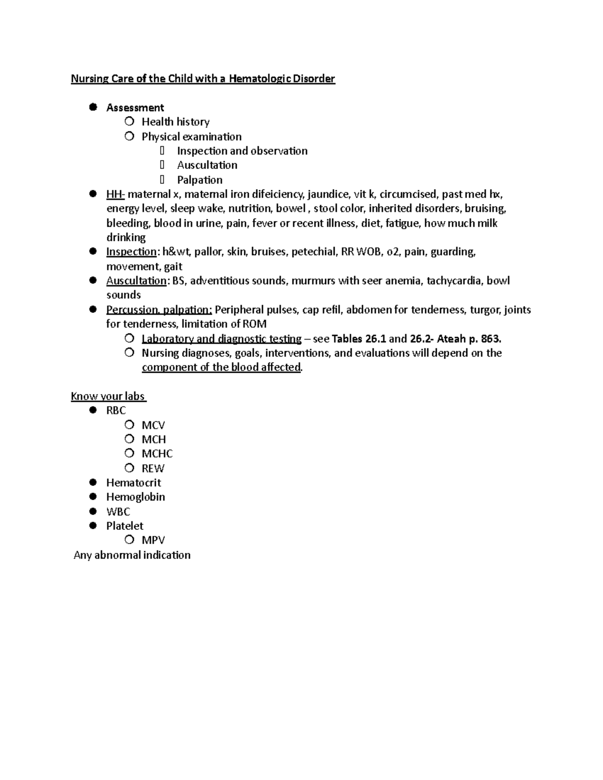 Hematologic Disorder - Lecture notes 5 - Nursing Care of the Child with ...