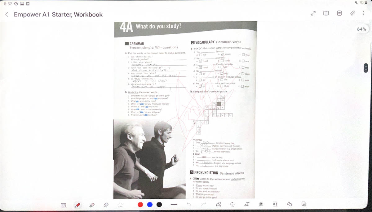 Documento escaneado 2024-09-30. 8.52.48 a. m - ter, Workbook 4A What do you study? 1 GRAMMAR 2 ...