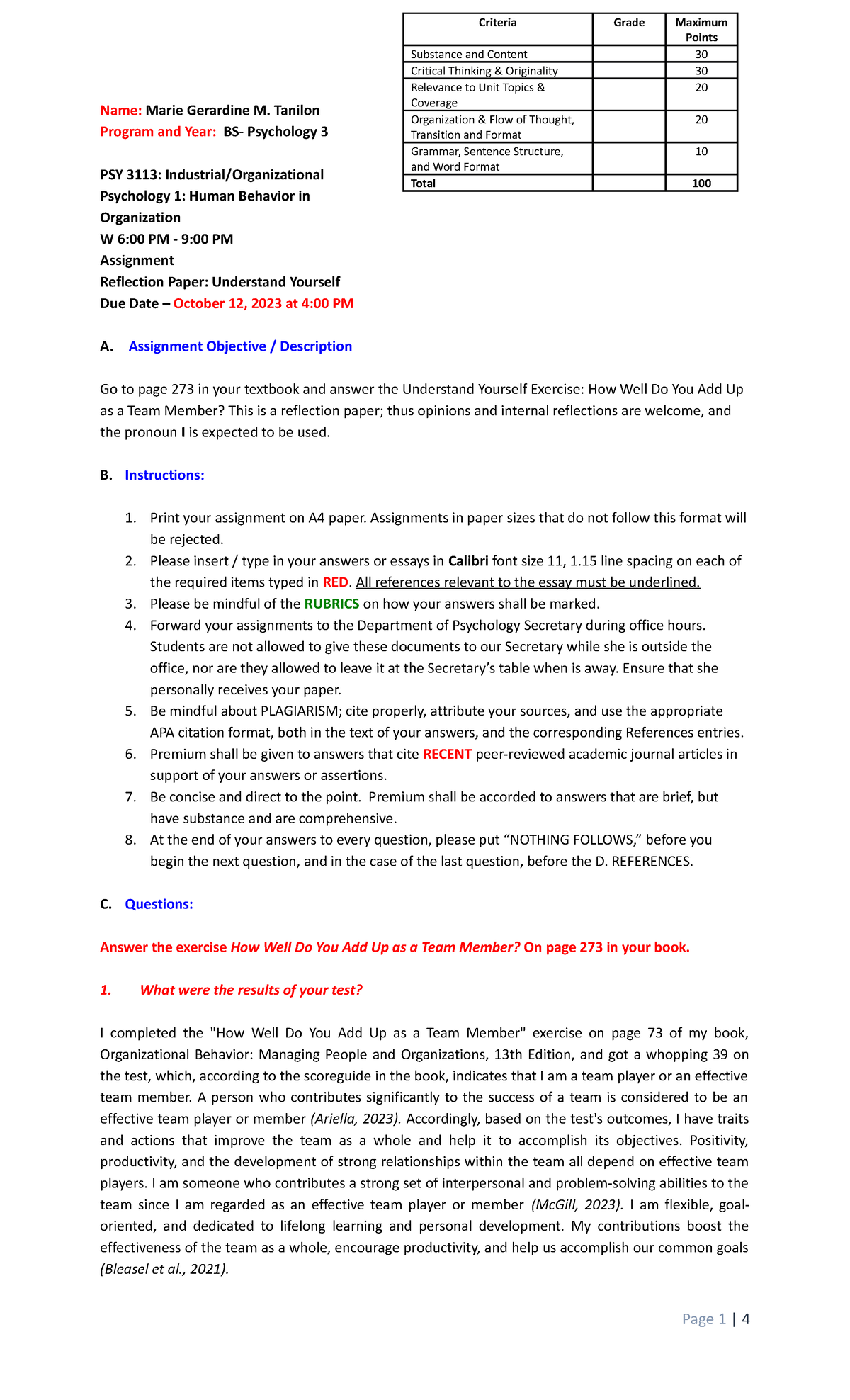 Tanilon Assignment-4 W - Name: Marie Gerardine M. Tanilon Program and ...