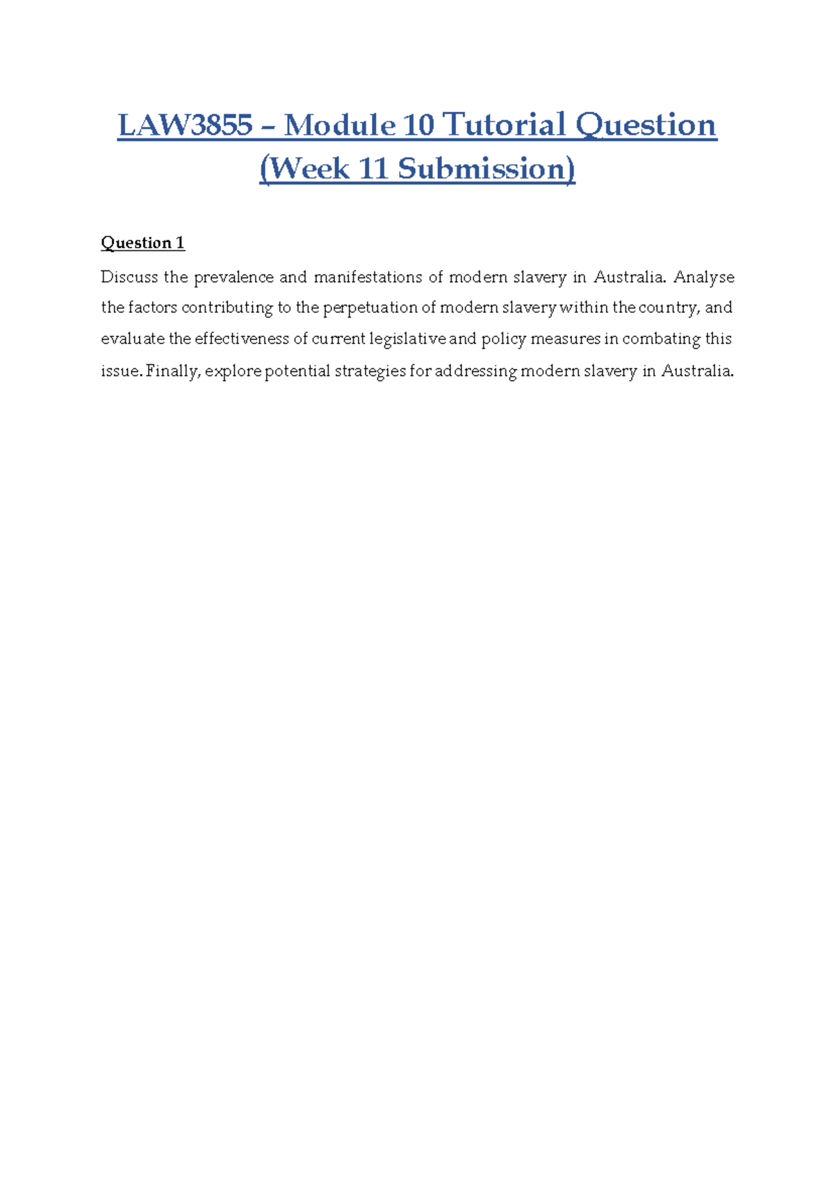 Module 10 Tute Question (Week 11 submission) - LAW3855 - LAW3855 ...