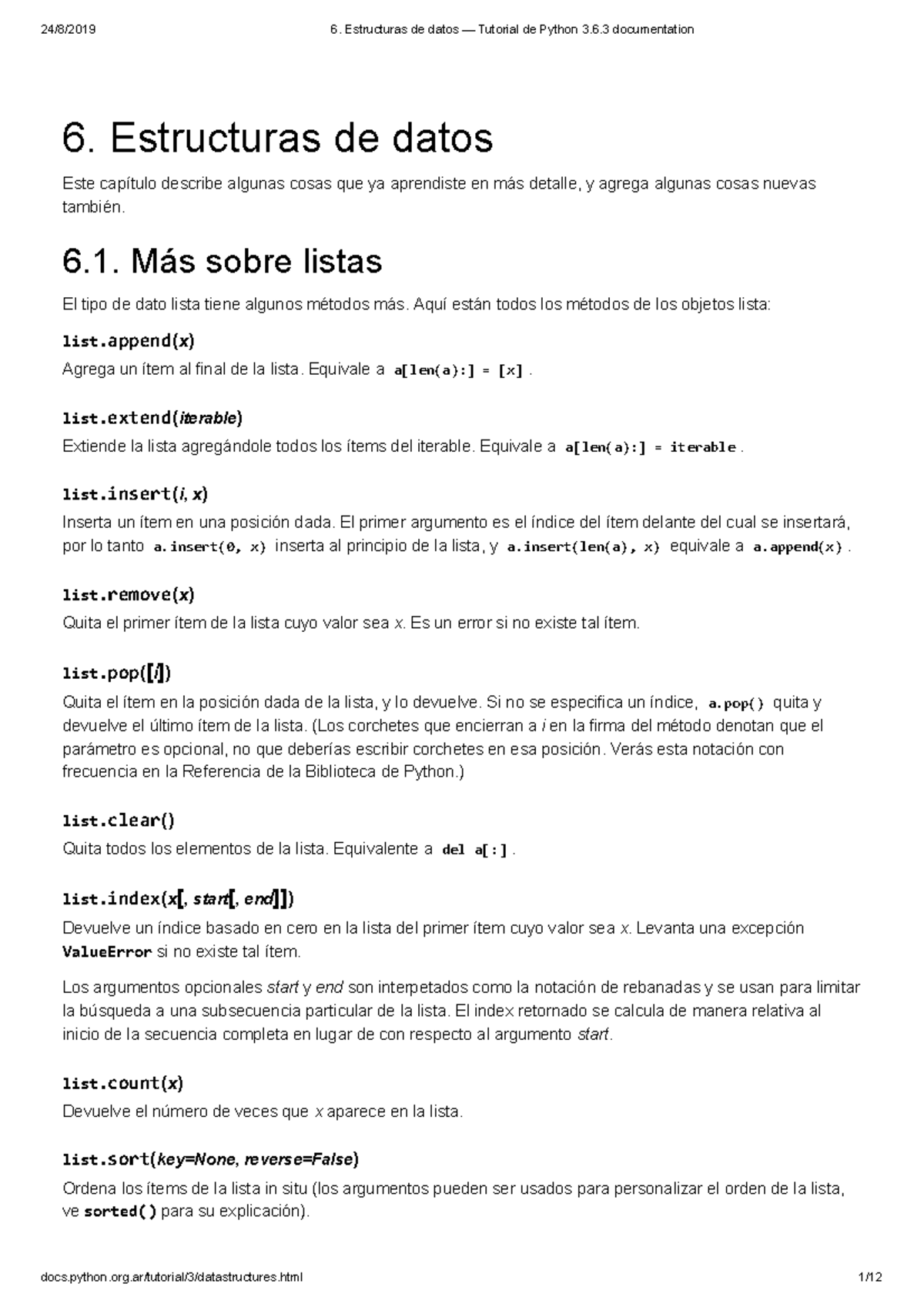 Clase 012 Estructuras de datos — Tutorial de Python 3.6.3 documentation ...