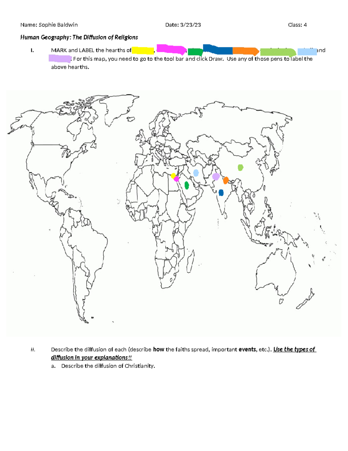 Religions diffusion activity - Name: Sophie Baldwin Date: 3/23/23 Class ...