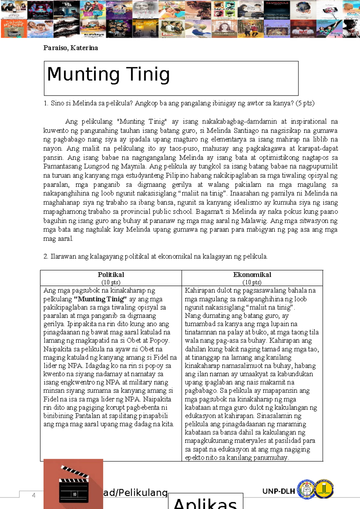 Paraiso sinesos panggitnang pagsusulit 1 4 - 4 Sinesosyedad/Pelikulang ...