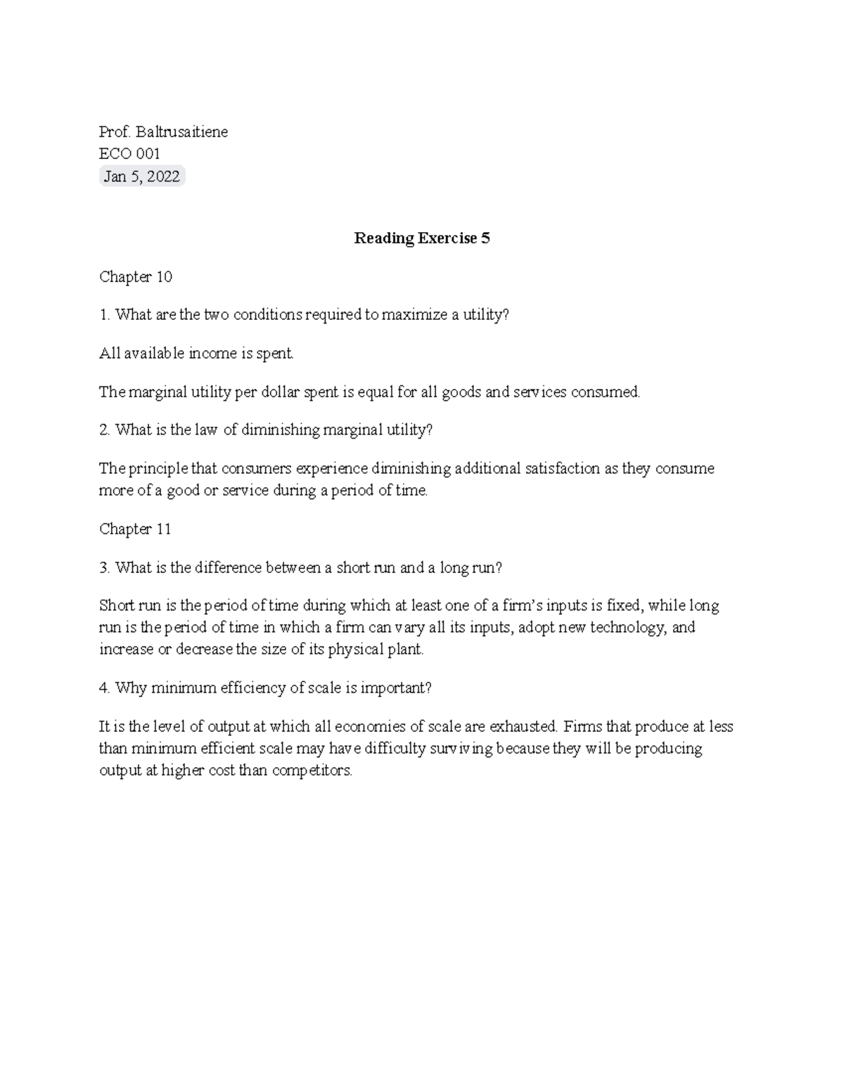 Eco Reading Exercise 5 - Prof. Baltrusaitiene ECO 001 Jan 5, 2022 ...