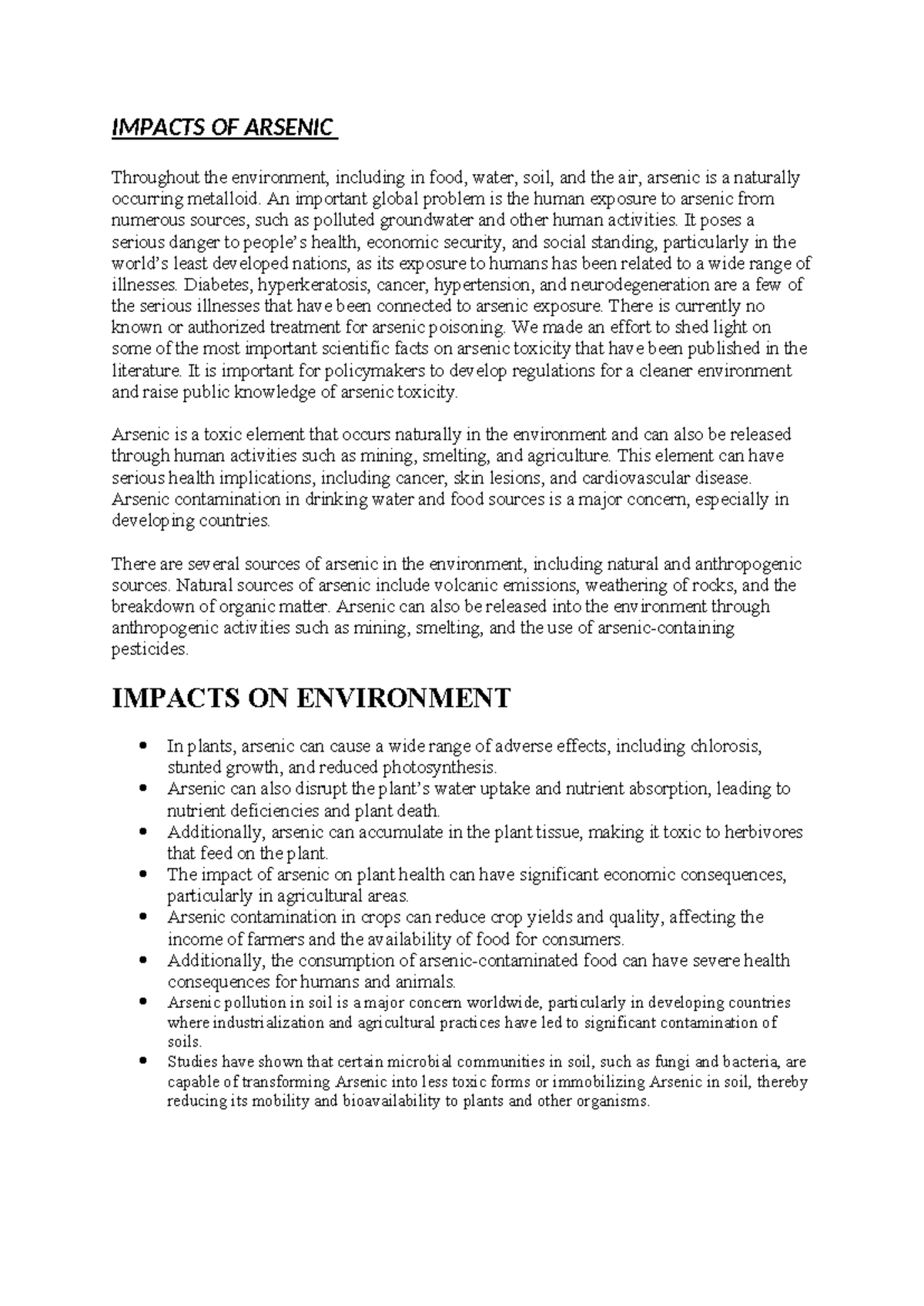ASB - about - IMPACTS OF ARSENIC Throughout the environment, including ...