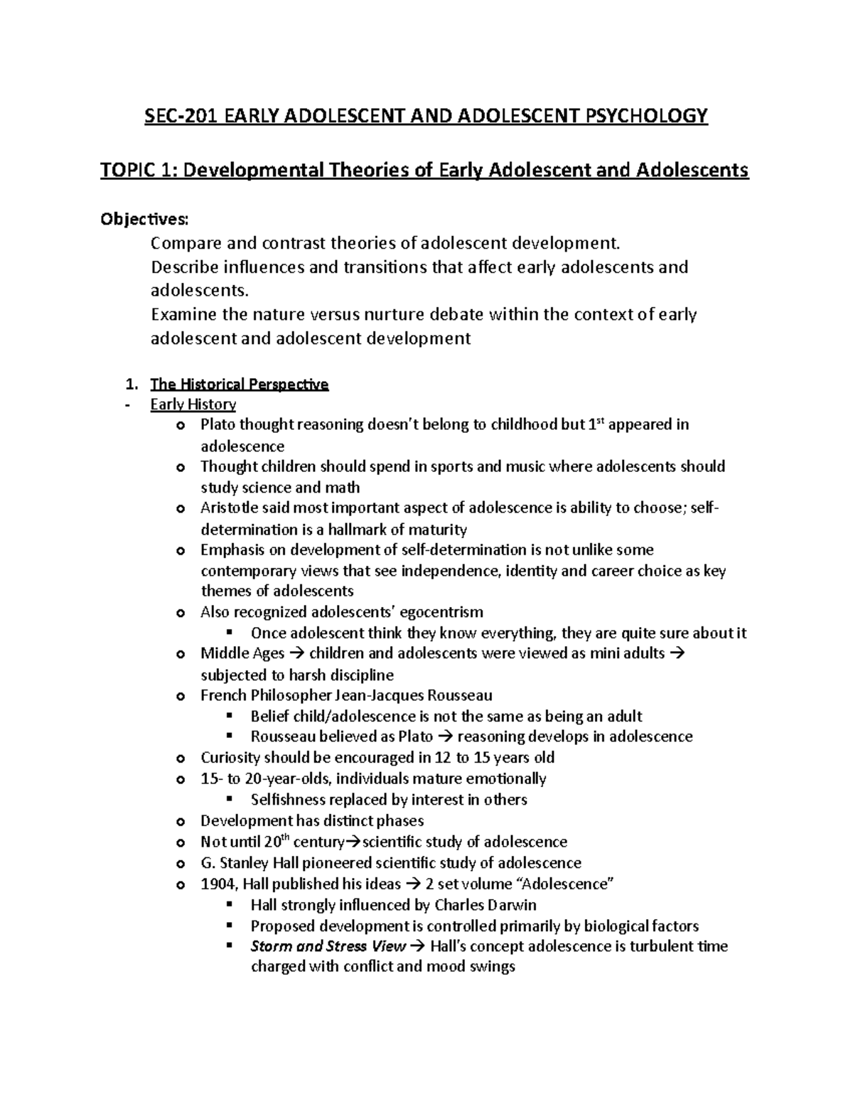 SEC - notes - SEC-201 EARLY ADOLESCENT AND ADOLESCENT PSYCHOLOGY TOPIC ...
