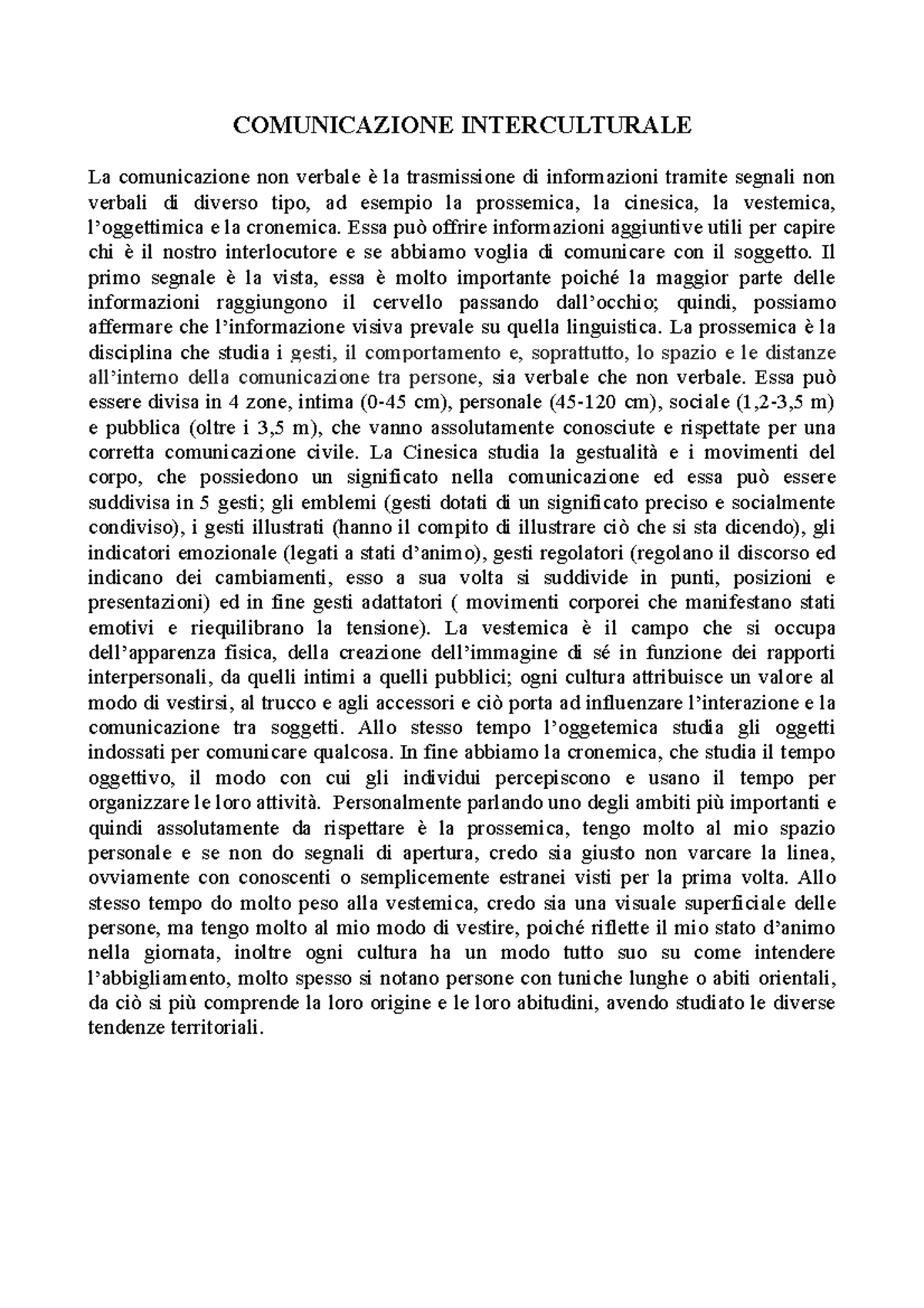 Comunicazione riassunto e spiegazione del concetto - COMUNICAZIONE INTERCULTURALE La ...