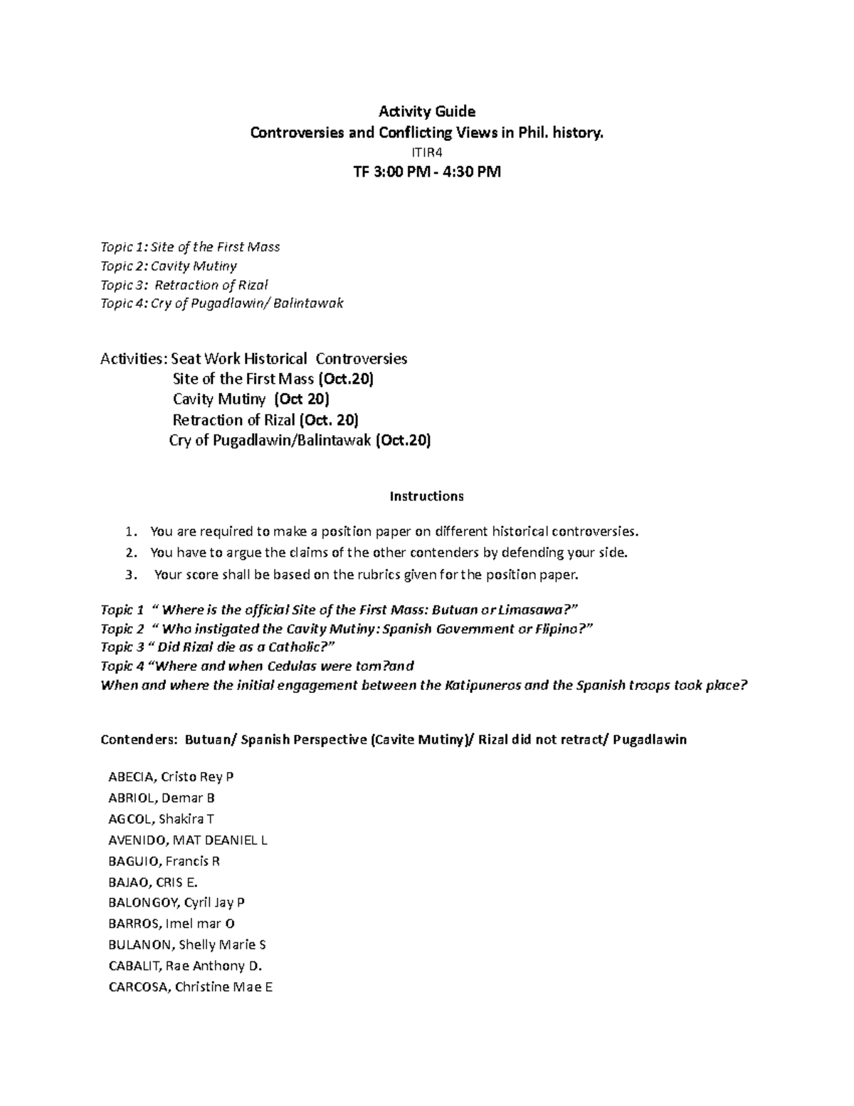 Activity position paper - Activity Guide Controversies and Conflicting ...