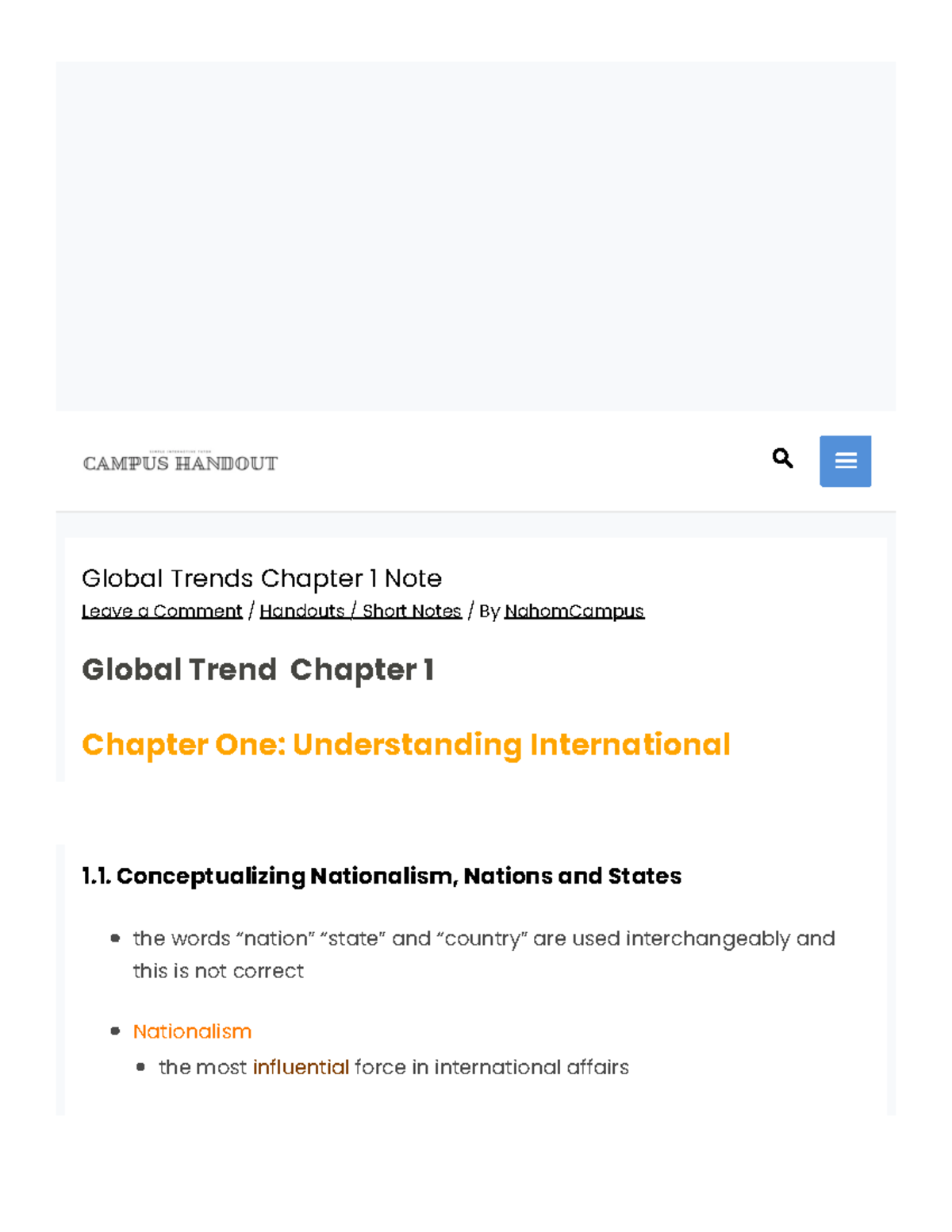 Global Trends Chapter 1 Note – Campus Handout - Global Trends Chapter 1 ...