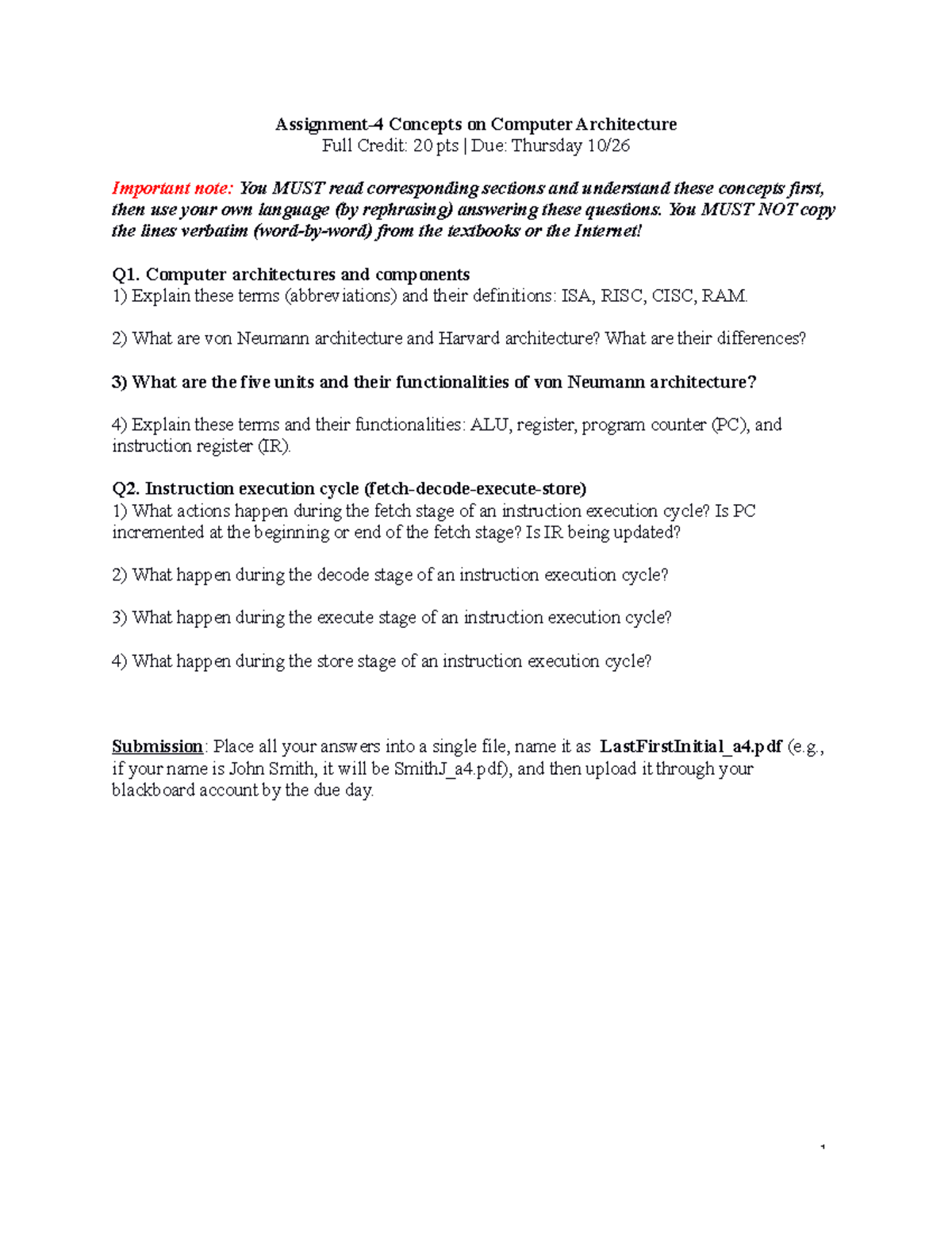 Asmt 4 - hw 4 - Assignment-4 Concepts on Computer Architecture Full ...