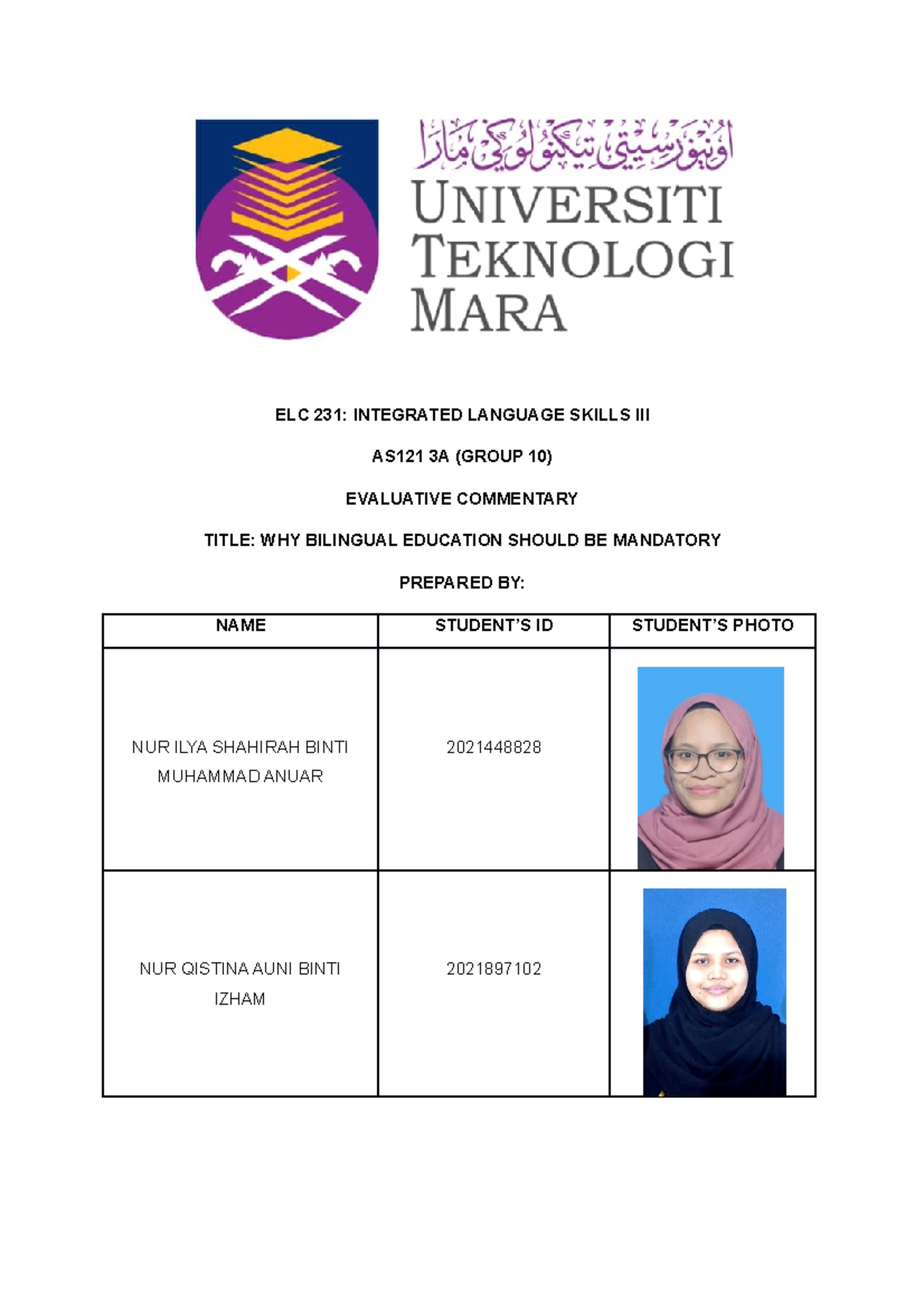ELC Evaluative Commentary - ELC 231: INTEGRATED LANGUAGE SKILLS III ...